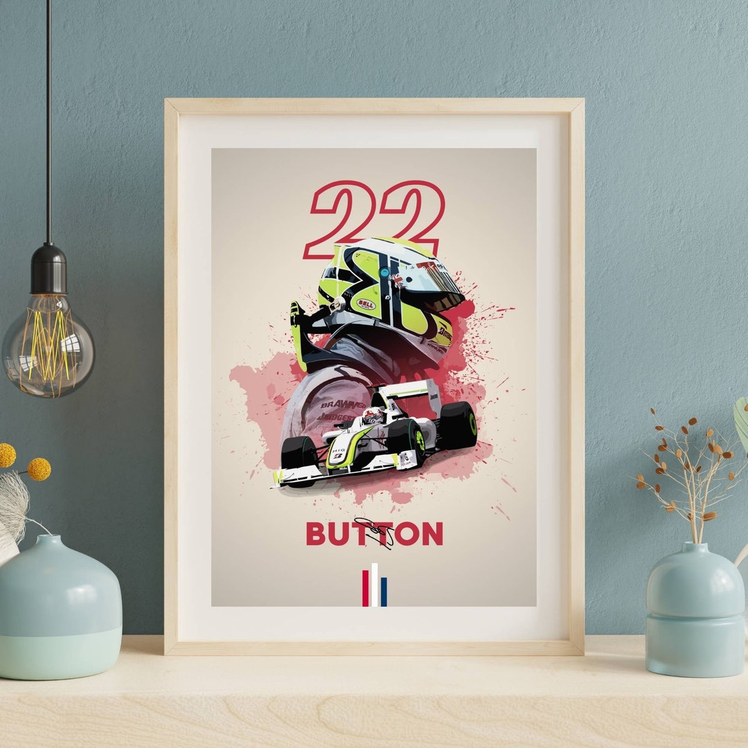 Jenson Button Poster, Jenson Button Print, Car Poster, Formula 1 Poster ...
