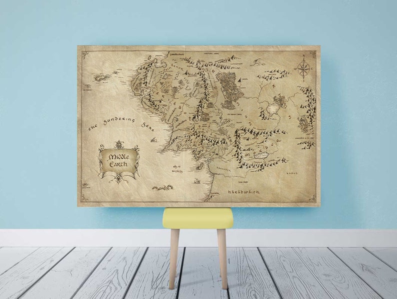 Map of Middle Earth, Lord of the Rings Poster, the Hobbit, Fantasy Map ...