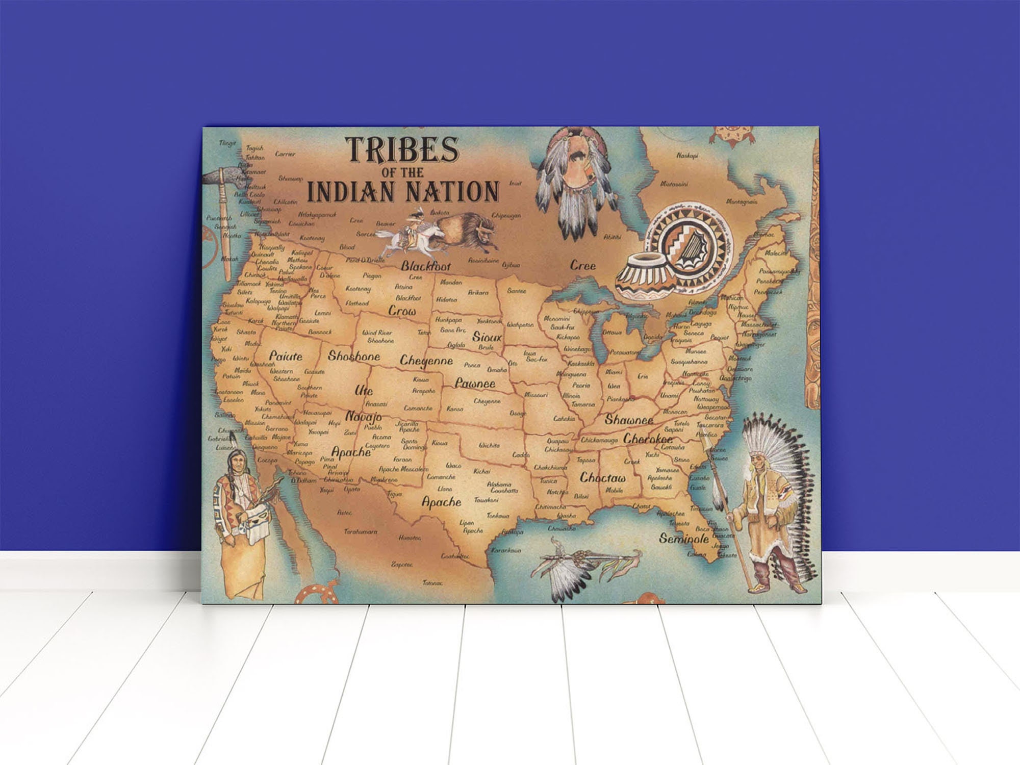 Tribes of Indian Nations Map Canvas Wall Art, Indian Nations Mapwall ...