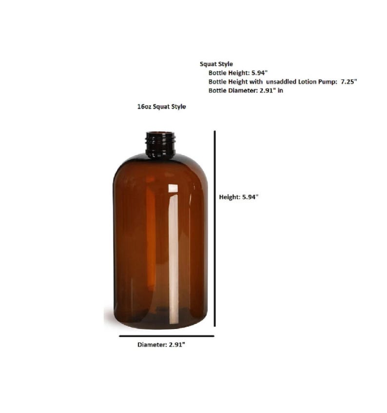 16oz or 32oz Plastic Bottle AMBER Tall PET Round Bottles W/ Black ...