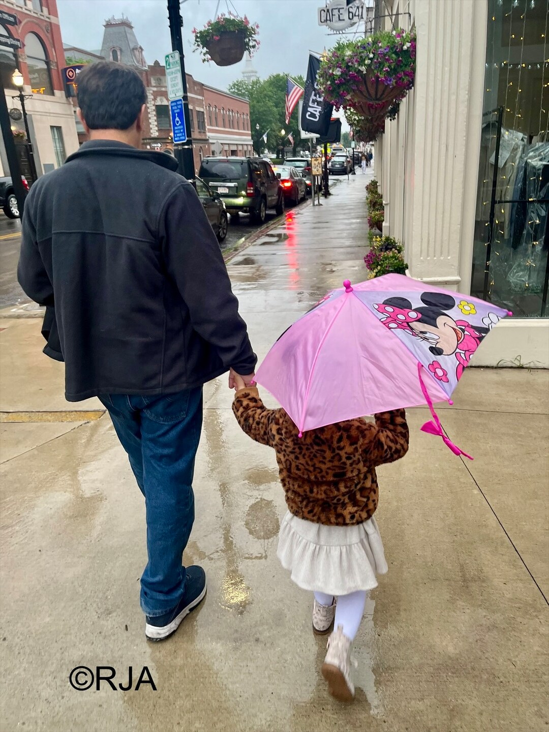 Papa Grandpa Grand Daughter Umbrella Rain Hudson Massachusetts Downtown ...