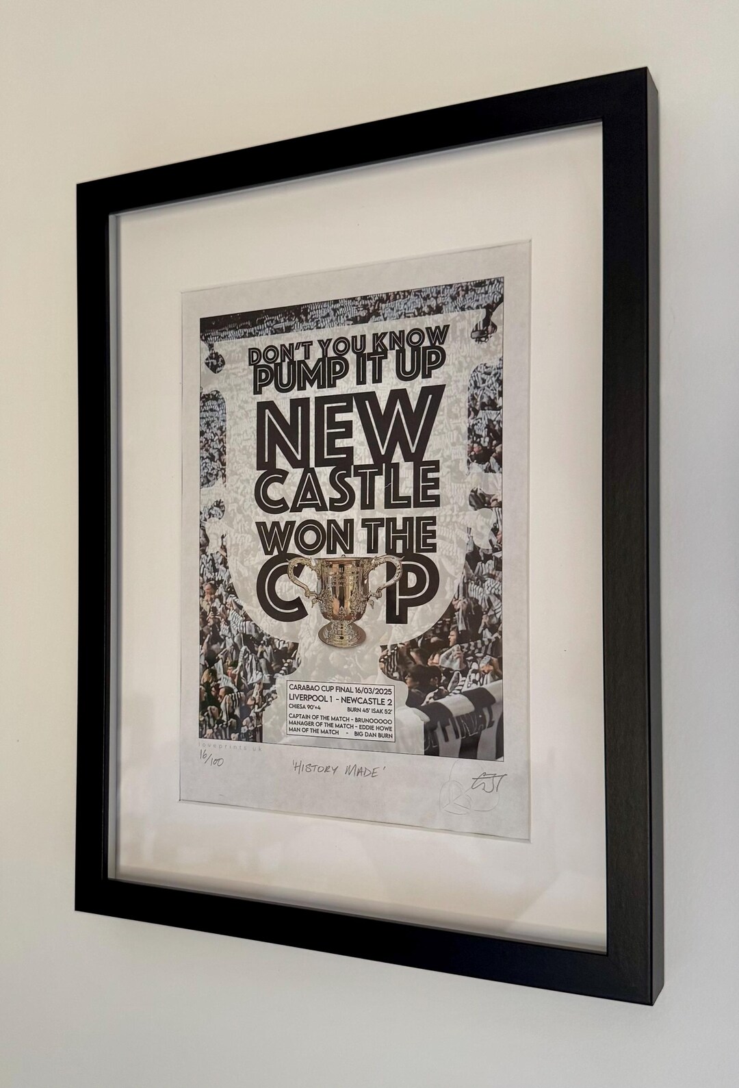 Newcastle United FC Carabao Cup Celebratory Limited Edition Print. Made ...