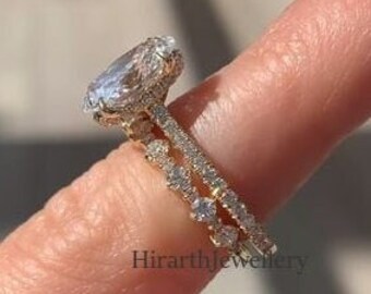 3CT Oval Cut Moissanite Engagement Ring 14K Gold Moissanite Bridal Ring Set for Her Wedding Set ...