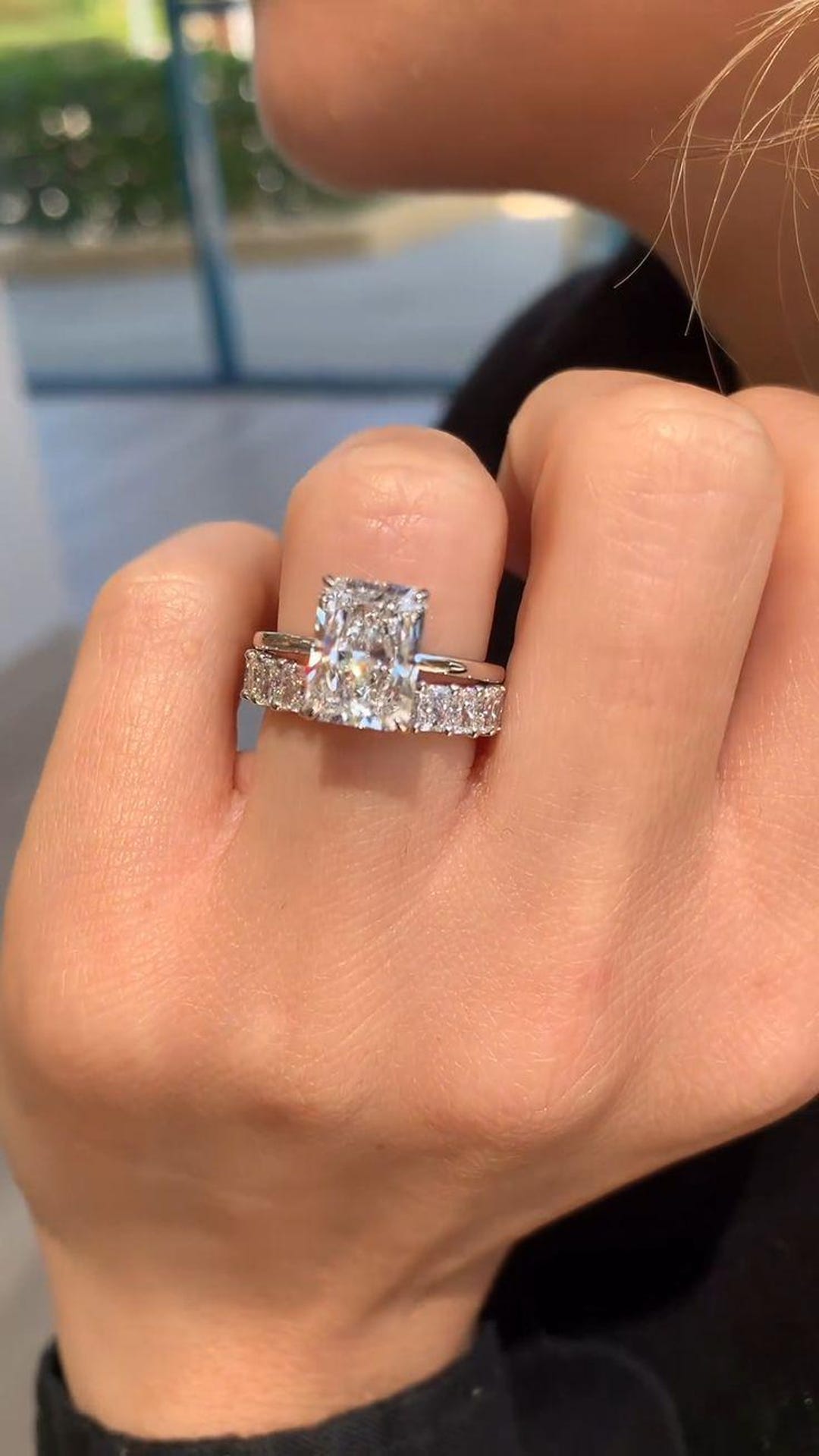 4 CT Radiant Cut Moissanite Engagement Ring With Radiant Gift for Her Wedding Eternity Band ...