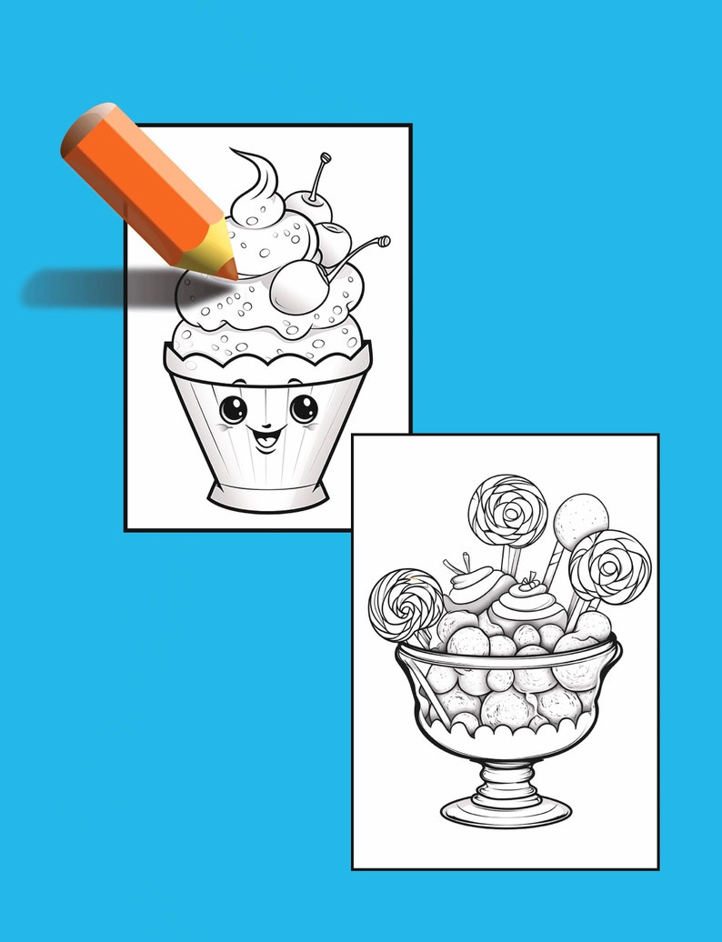 Printable Colouring Pages for Kids:sweet Treats and Cute Desserts - Etsy