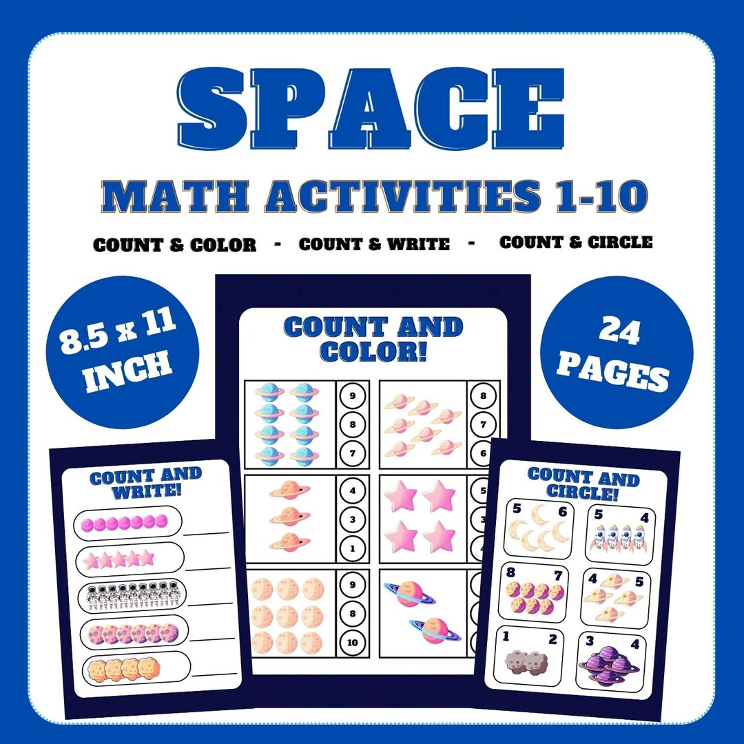 Space Math Tasks Activities Math From 1 to 10 for Kindergarten Count ...