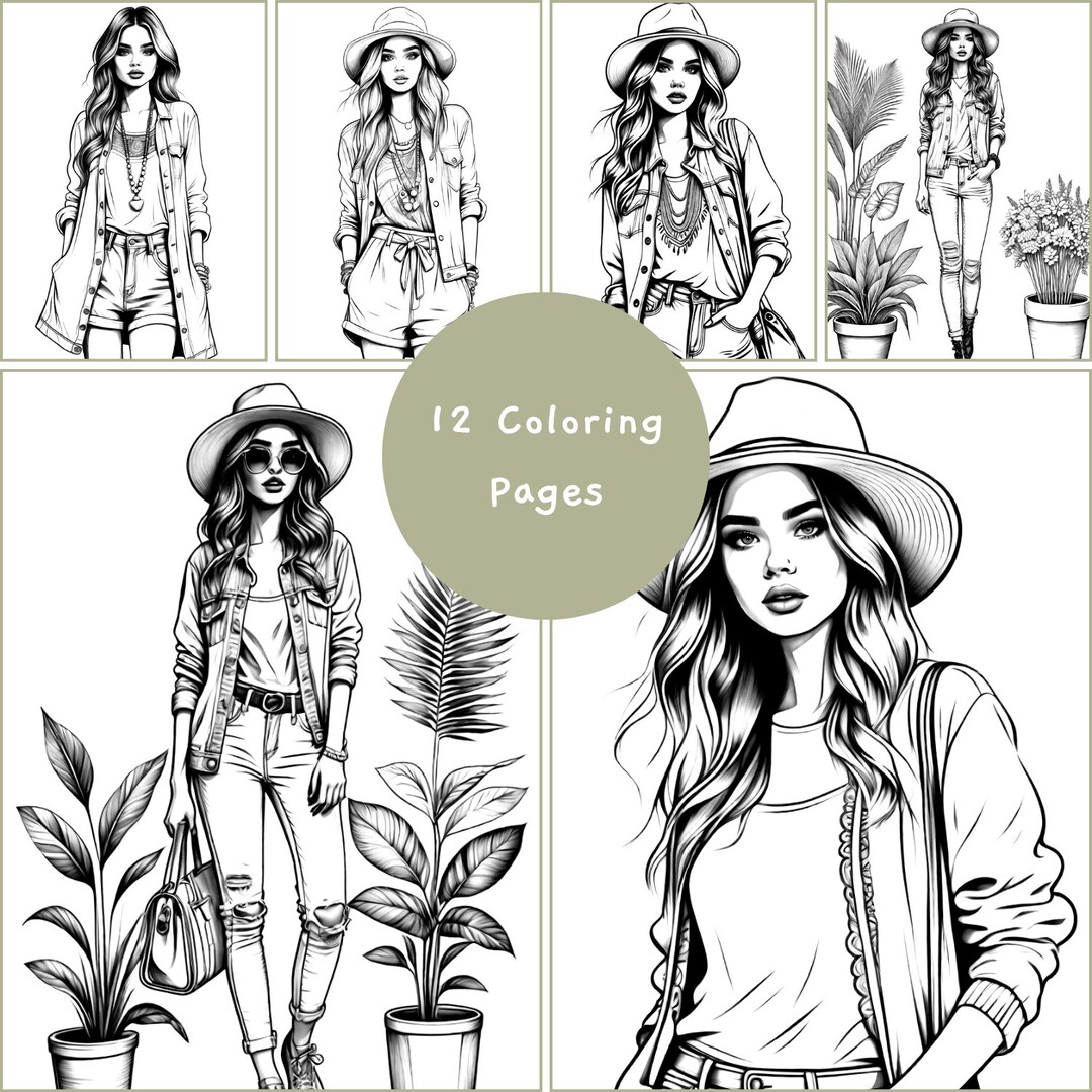 Boho Girl Coloring Pages for Boho Style Lover Dreamy Girl Coloring ...