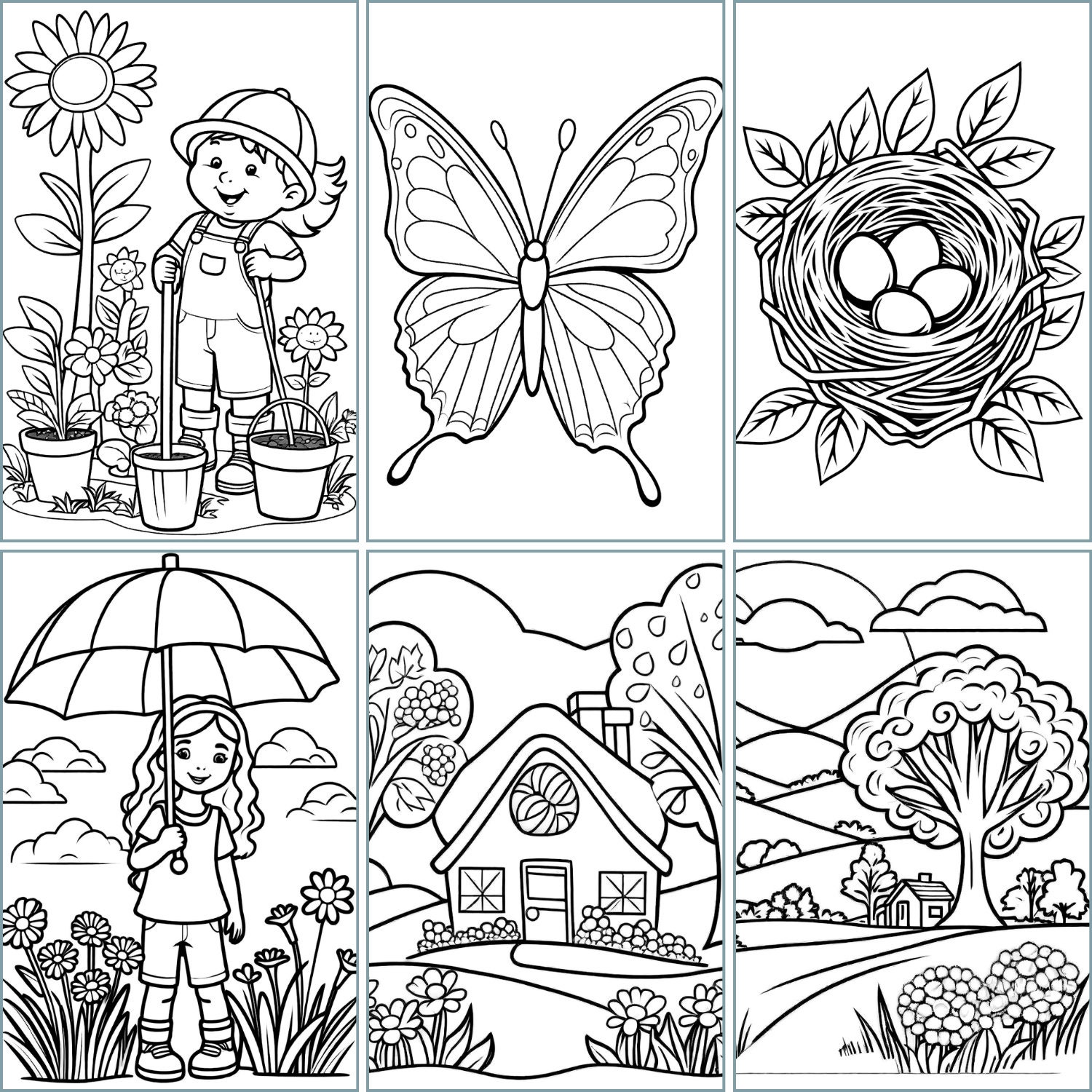 Spring Coloring Pages Set Cute Spring Break Coloring Pages for Kids of ...