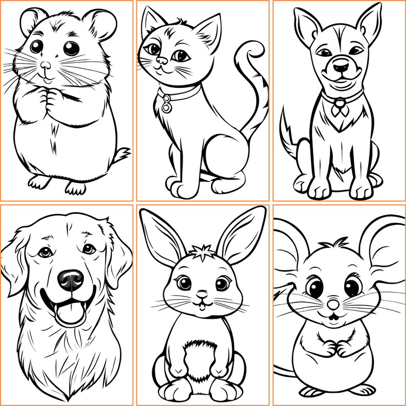 Domestic Animals Coloring Pages Dog Cat Mouse Spider Parrot Turtle Fish ...
