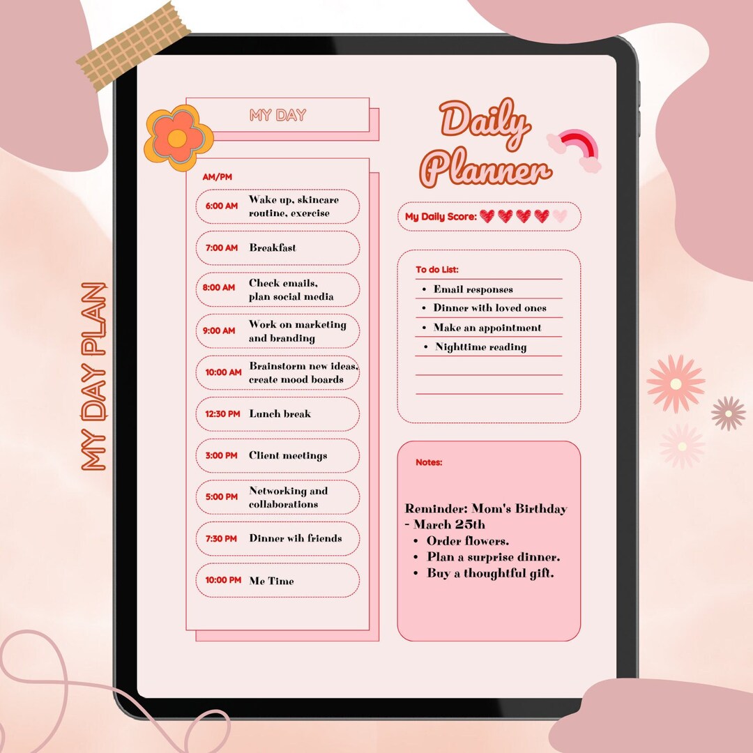 My Day Plan Hourly Planner Plan Your Day to Do List Printable Notes ...