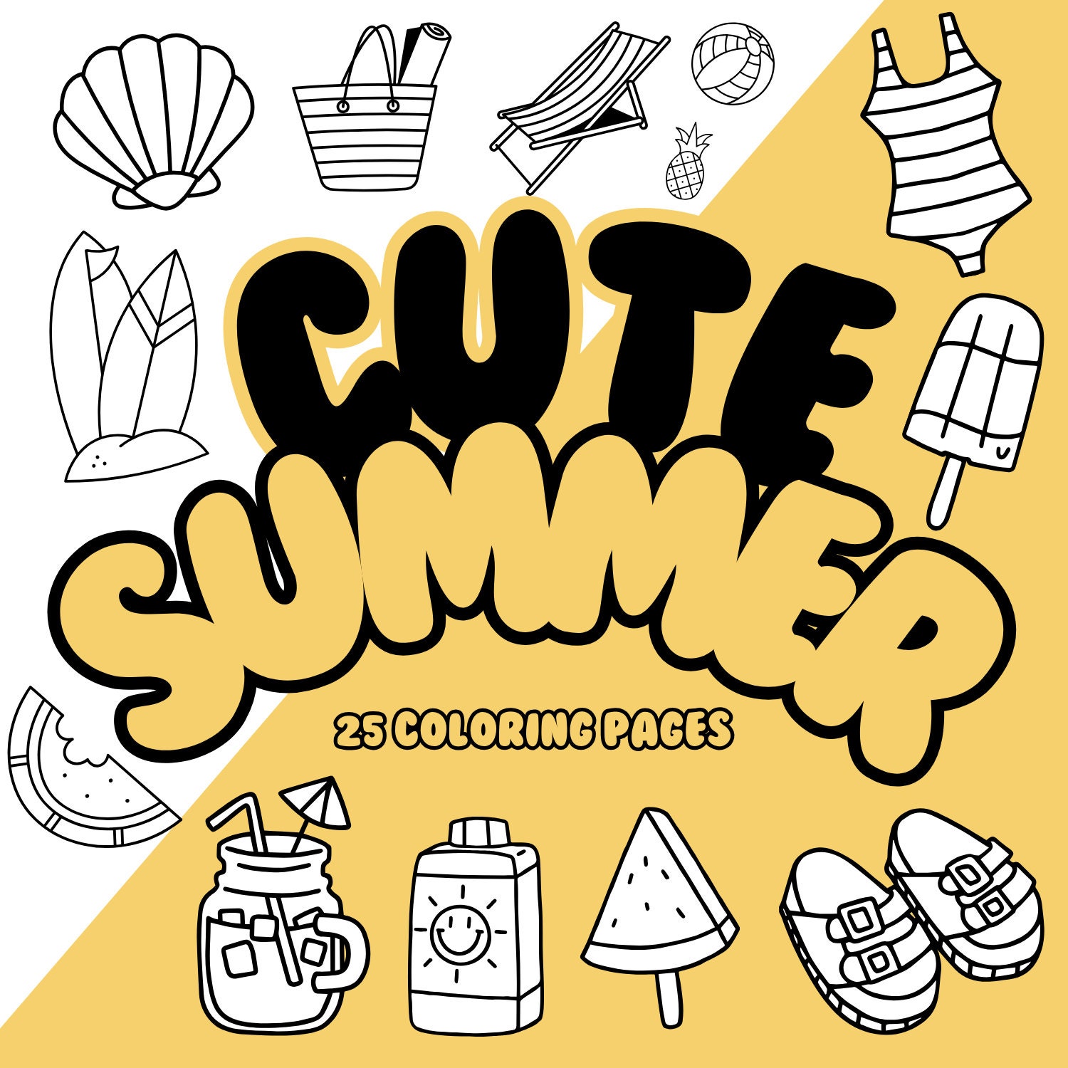 Cute Summer Coloring Pages Holiday Stuff Coloring Bold and Easy Icons ...