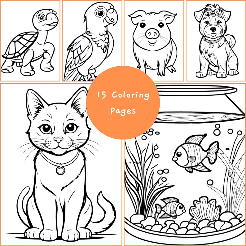Domestic Animals Coloring Pages Dog Cat Mouse Spider Parrot Turtle Fish ...