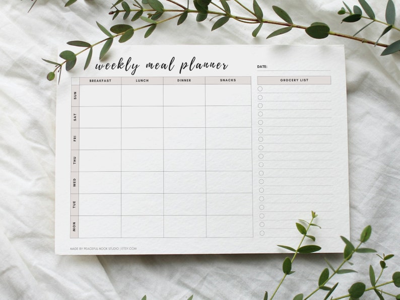 Weekly Meal Planner - Family Menu Organizer, Customizable Grocery List ...