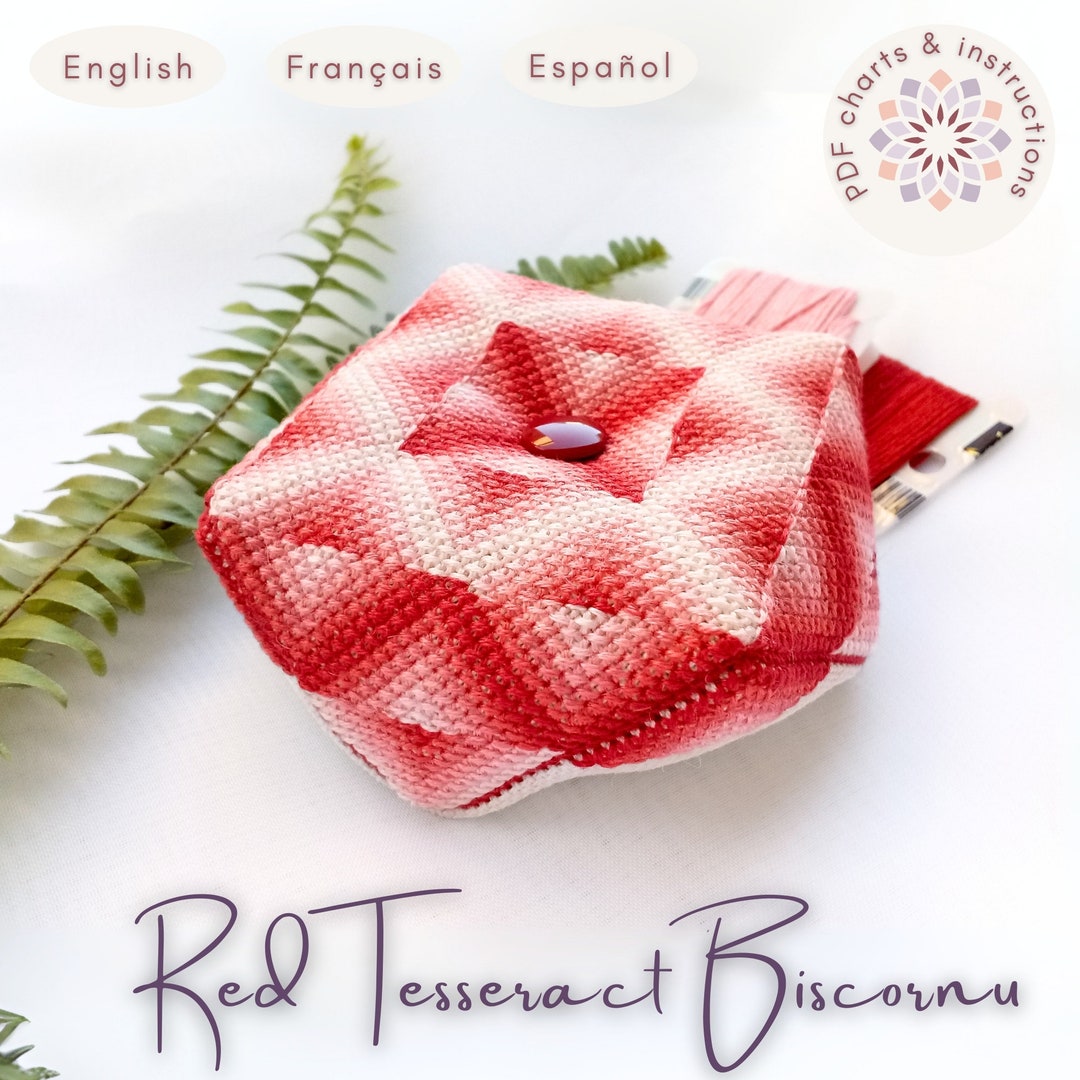Red Tesseract Biscornu Cross Stitch Pattern and Instructions. Charts ...