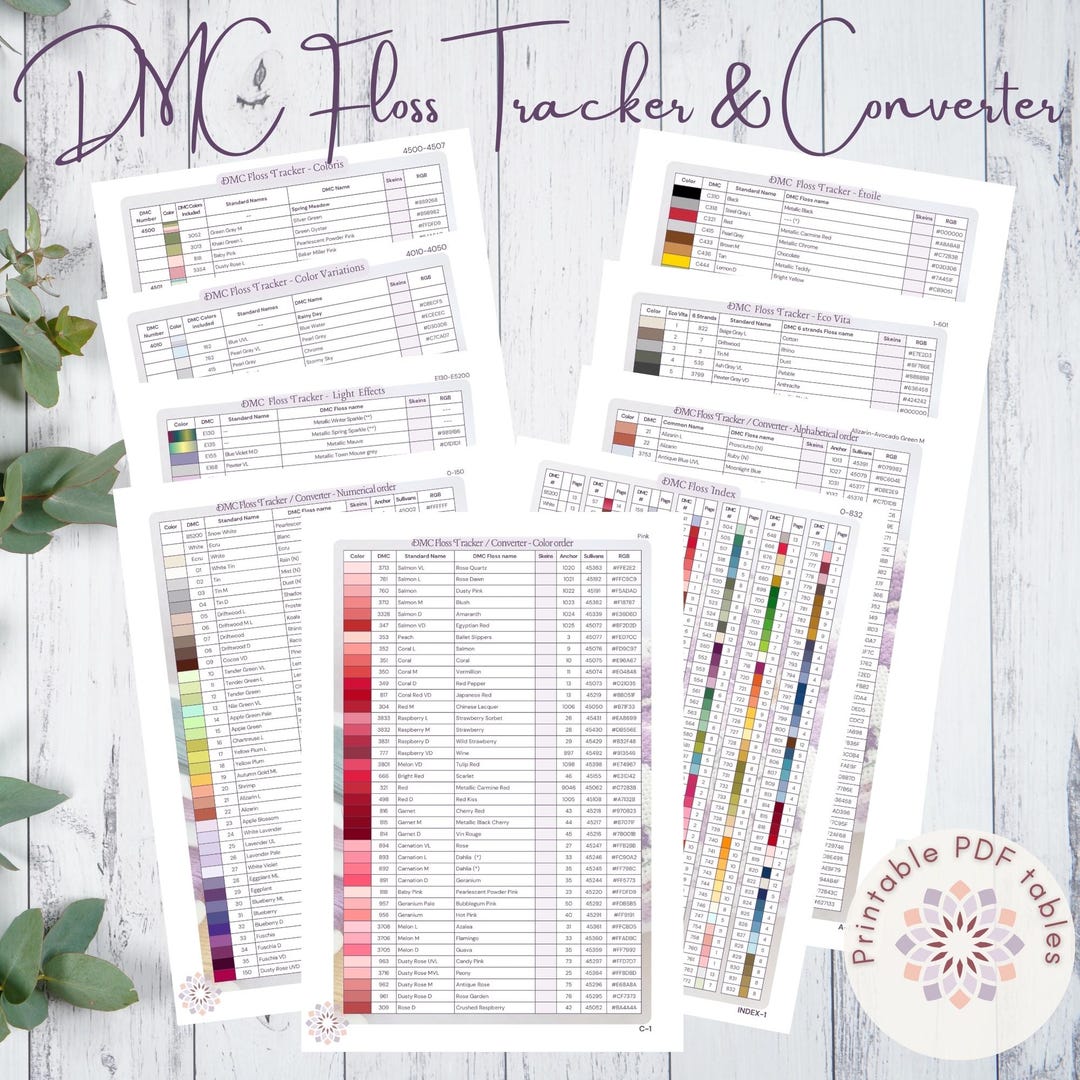 DMC Thread Charts PDF: Cross Stitch Inventory & Conversion, Organized ...