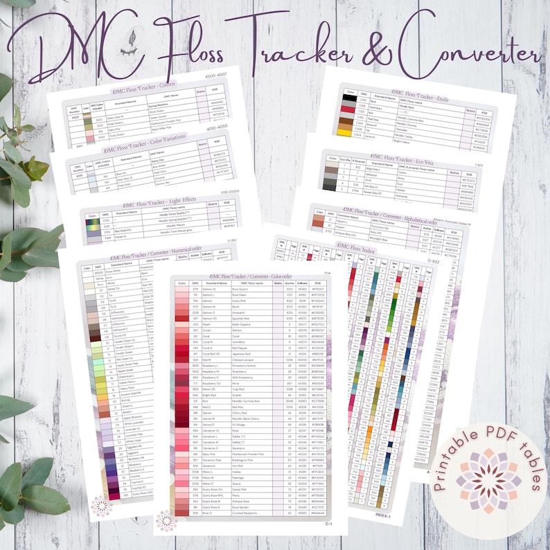 DMC Floss Tracker: Color Charts & Conversion Table (PDF Download) - Etsy