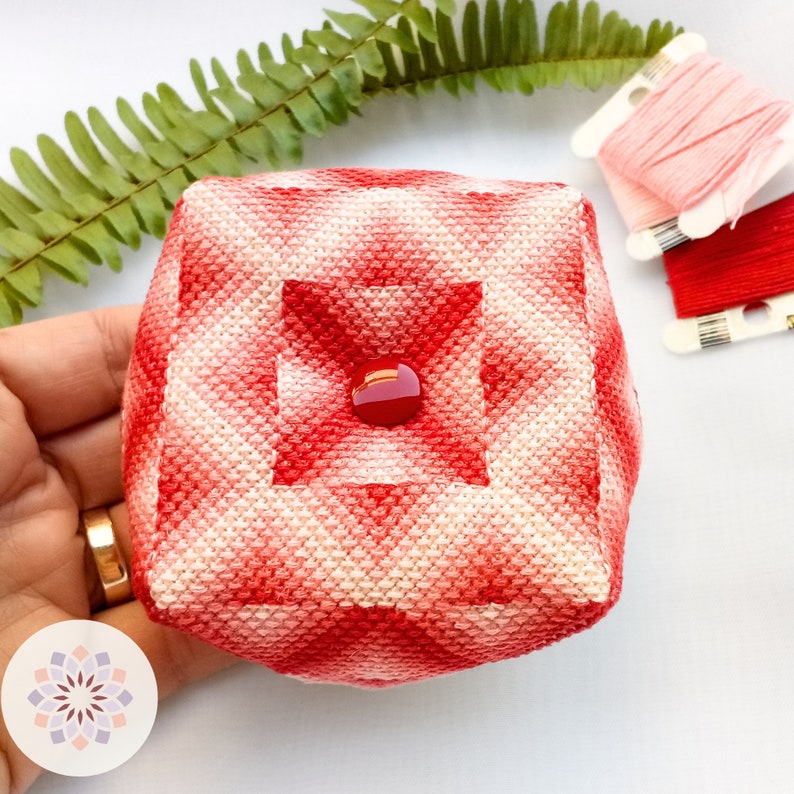 Red Tesseract Biscornu Cross Stitch Pattern: Modern Needlework (PDF) - Etsy