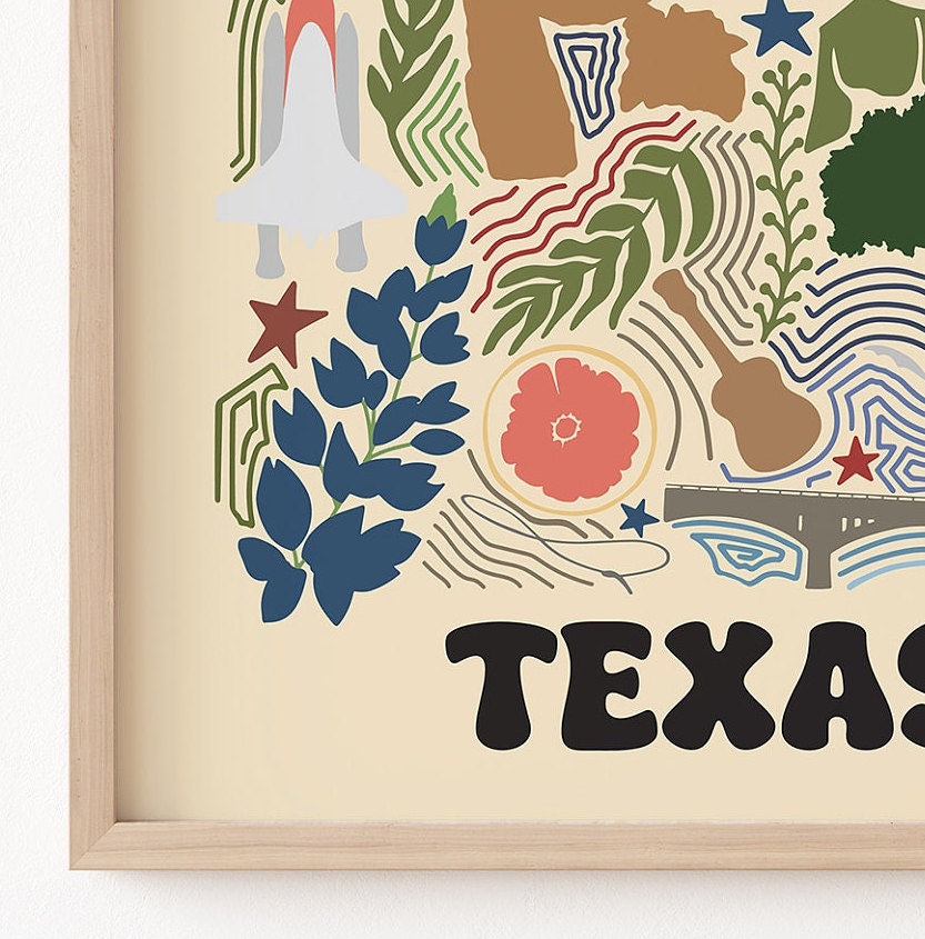 Texas State Symbol Poster Print, Texas Wall Art, Texas Travel Poster ...