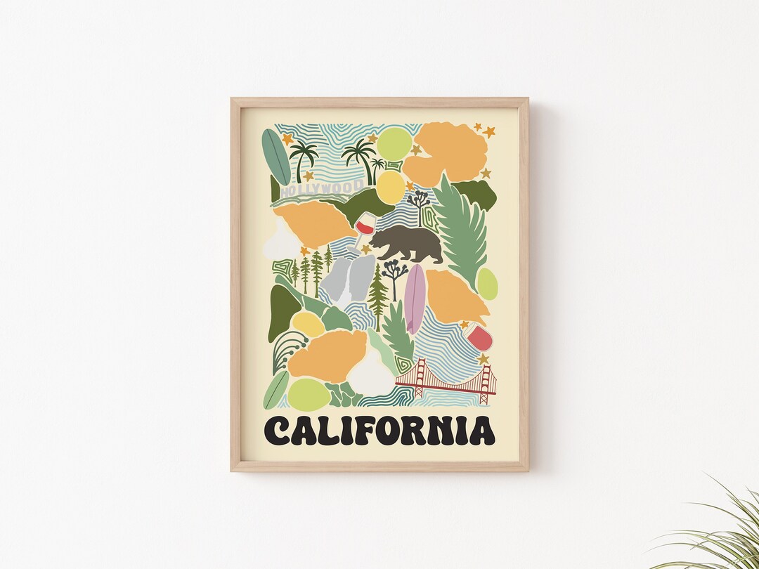 California State Symbol Art Poster Print, California Wall Art ...