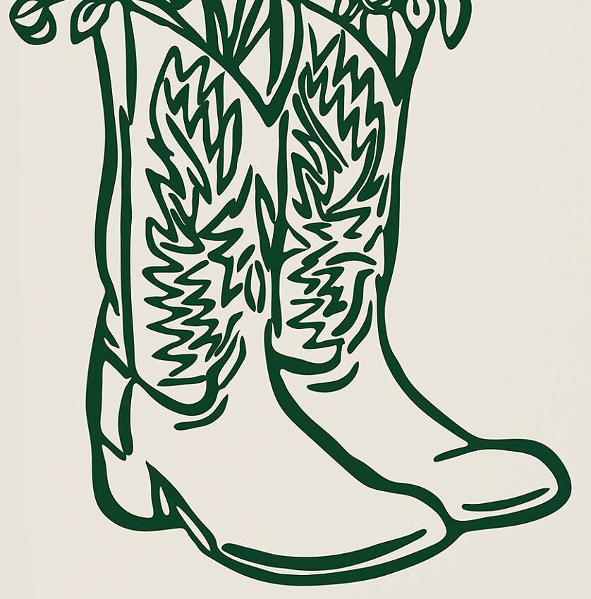 Forest Green Floral Cowboy Boots, Cowgirl Boots With Flowers, Flower ...