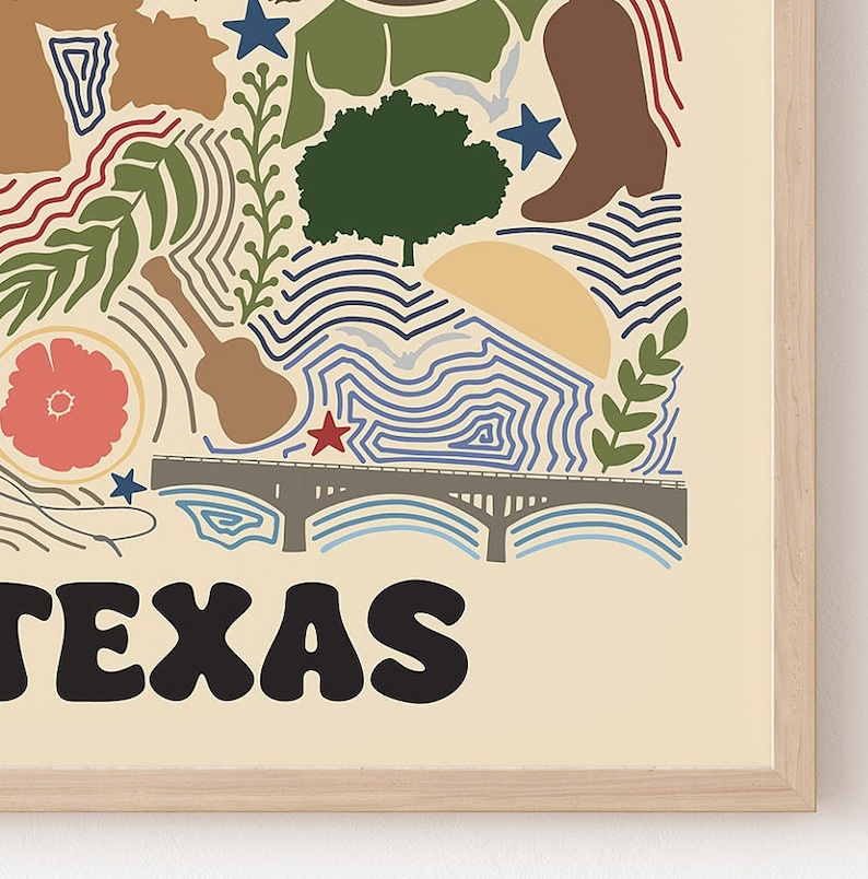 Texas State Symbol Poster Print, Texas Wall Art, Texas Travel Poster ...