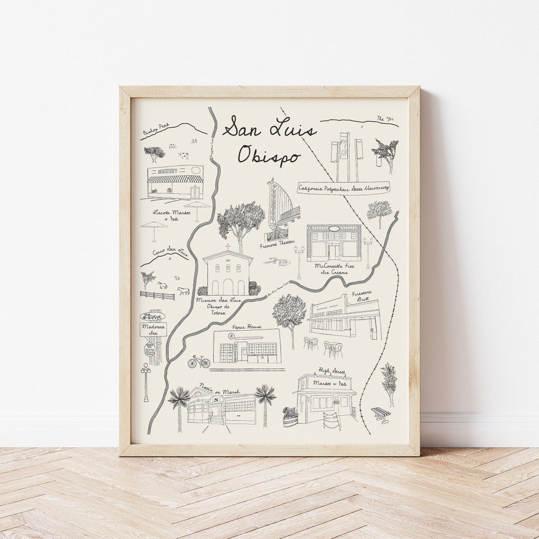 San Luis Obispo Map Poster, San Luis Obispo Wall Art, Cal Poly SLO Grad ...