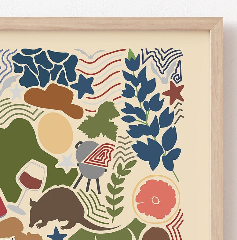 Texas State Symbol Poster Print, Texas Wall Art, Texas Travel Poster ...