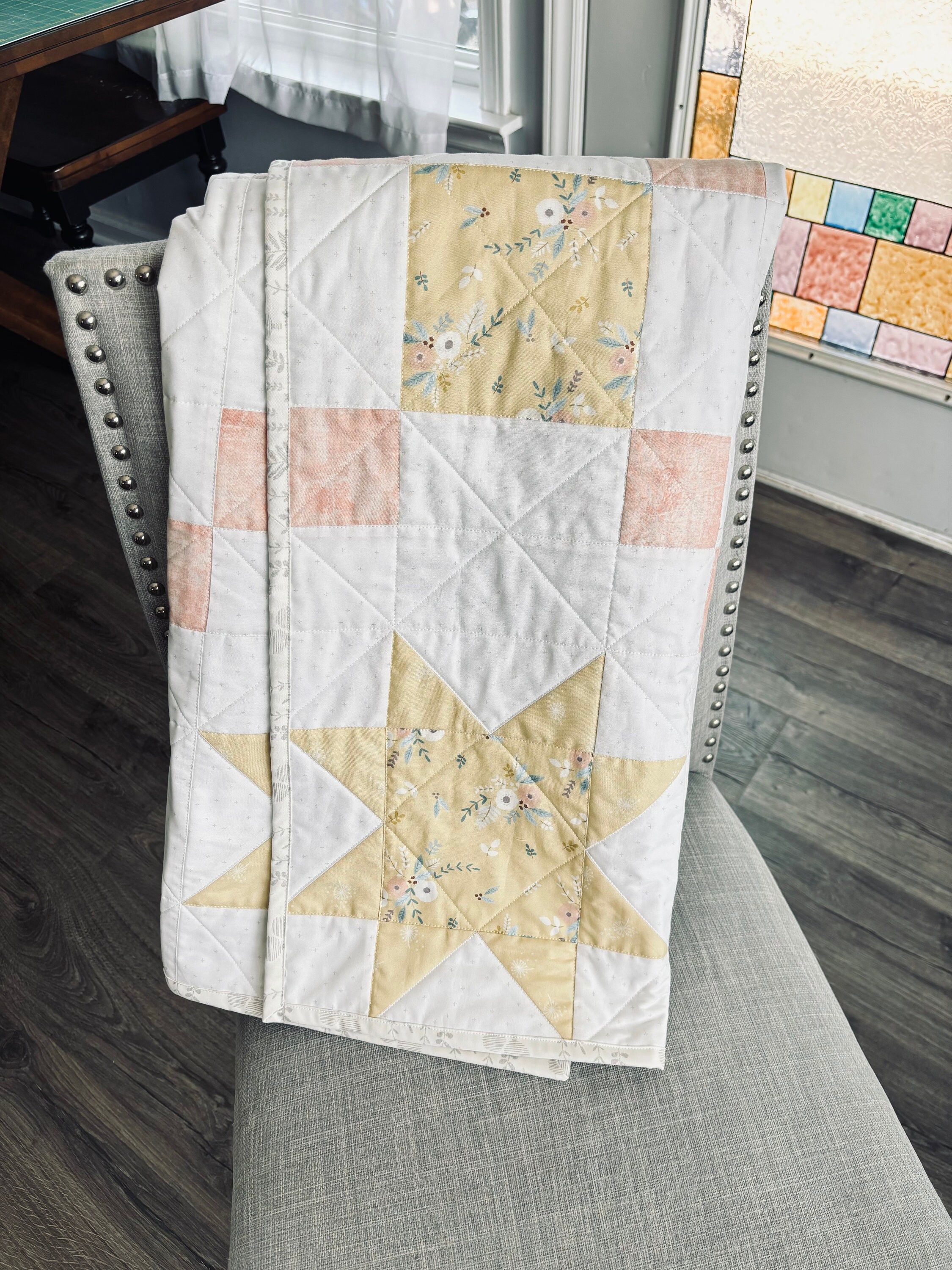 Handmade Modern Baby Quilt Butter Yellow Floral Baby Shower Gift Crib ...