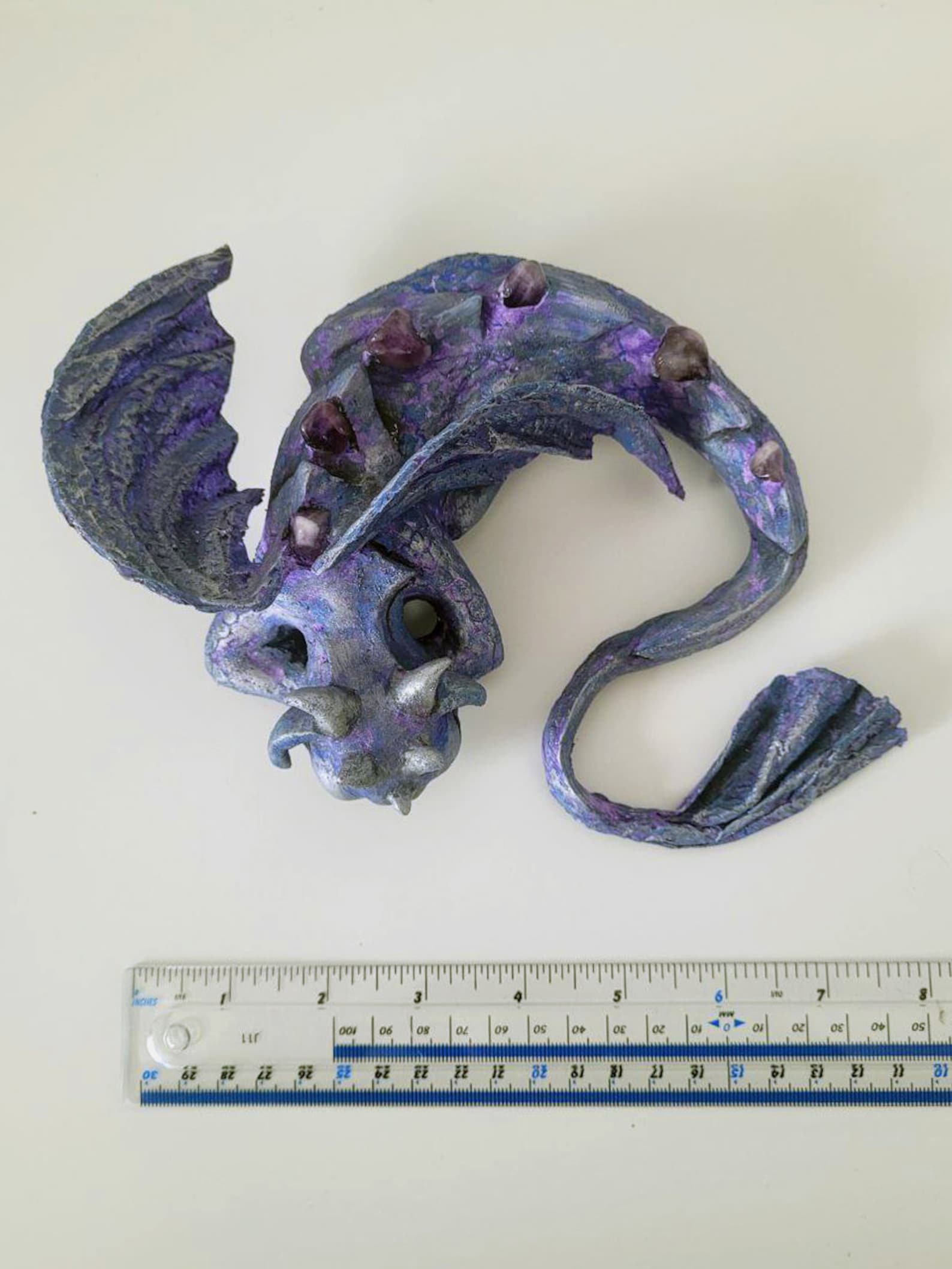 Amethyst Baby Dragon, Clay Handmade Figurine Statue OOAK Dnd Magic ...