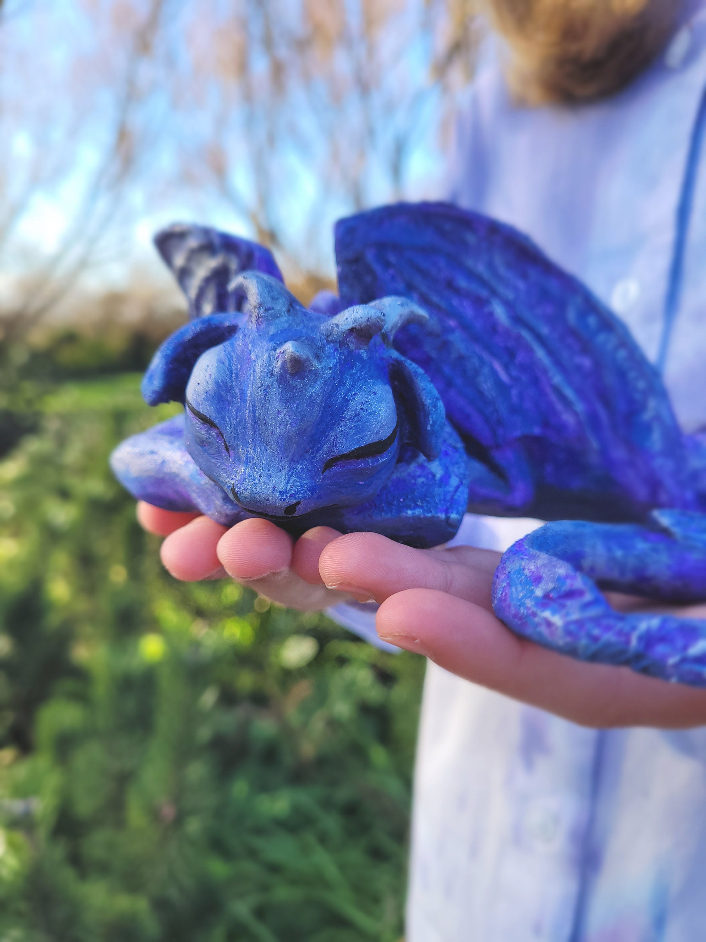 Amethyst Baby Dragon, Clay Handmade Figurine Statue OOAK Dnd Magic ...