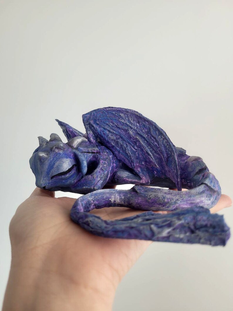 Amethyst Baby Dragon, Clay Handmade Figurine Statue OOAK Dnd Magic ...