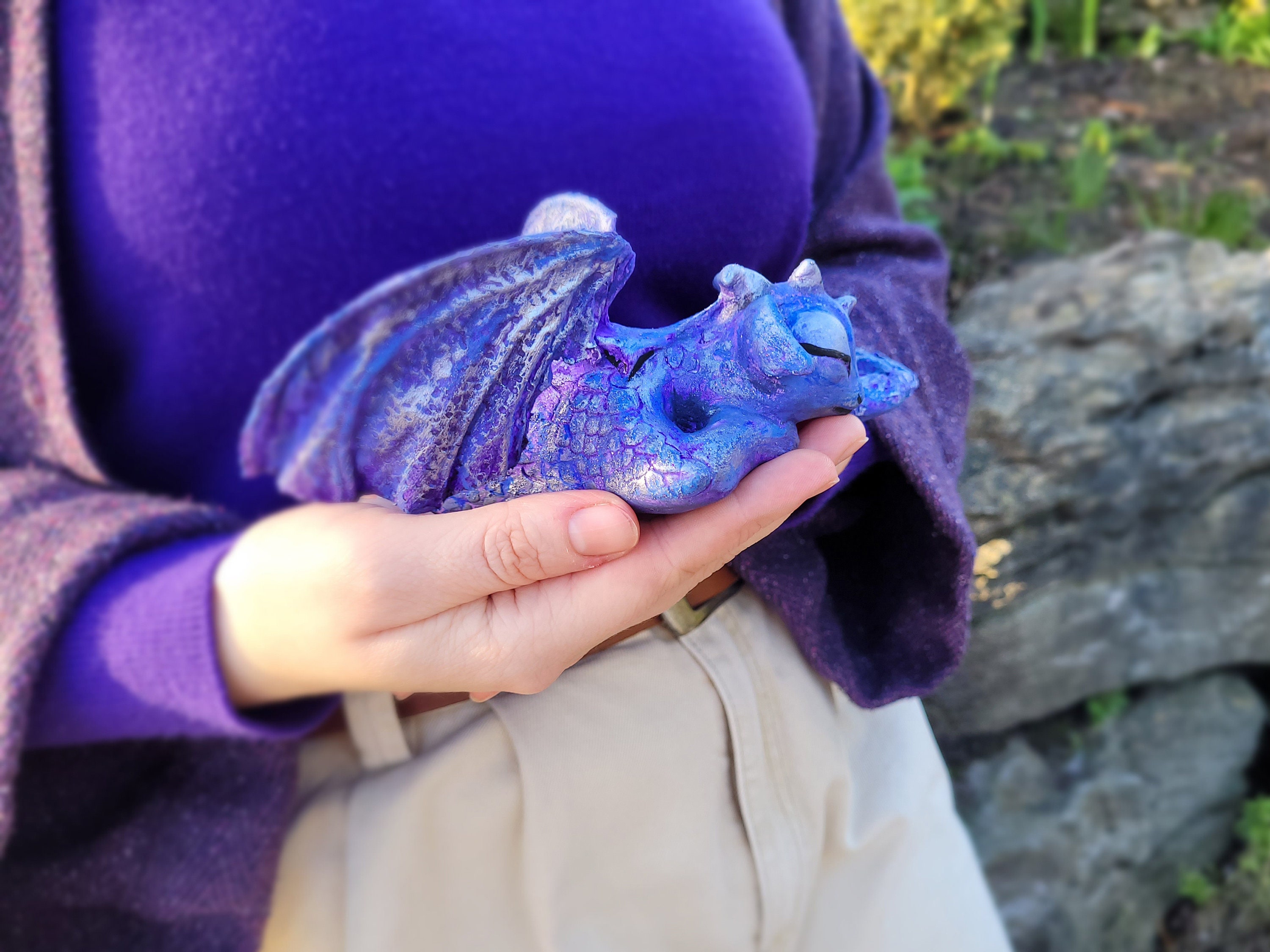 Amethyst Baby Dragon, Clay Handmade Figurine Statue OOAK Dnd Magic ...