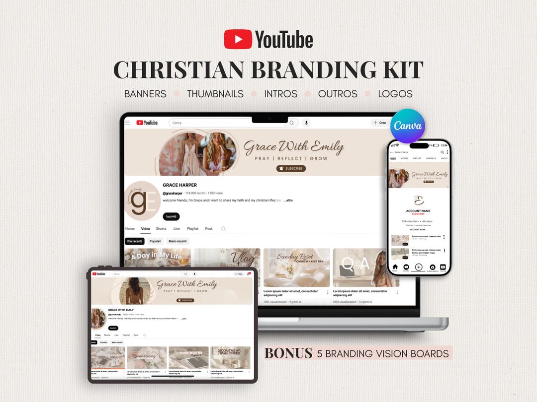 Christian Youtube Branding Kit | Canva Editable Templates, Minimal ...
