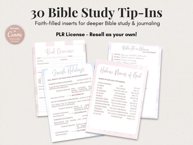 PLR Printable Bible Tip Ins | Canva Editable Templates Loaded Bible ...
