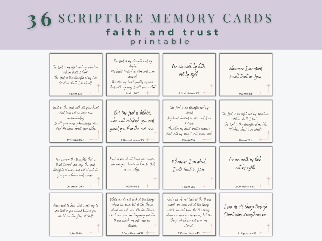 Bible Memory Cards for Faith Bible Verse Daily Devotional Printable ...