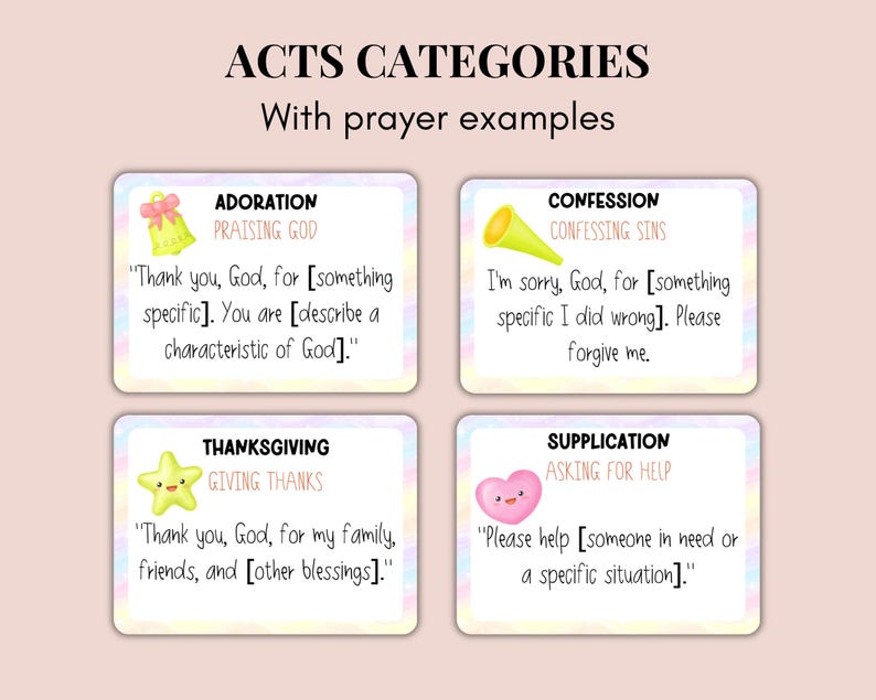 ACTS Prayer Cards for Kids | Printable Daily Devotional Guide ...