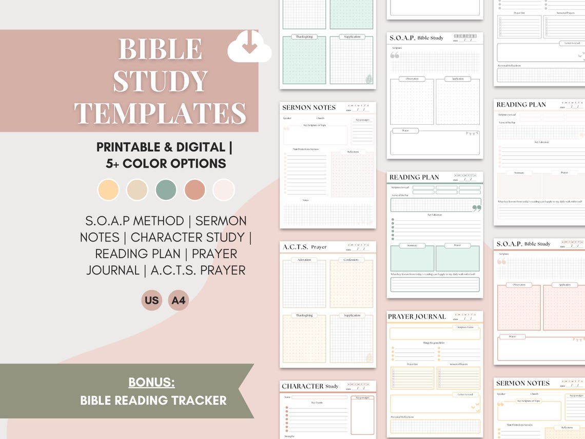 Bible Study Template Printable Bundle, Soap Bible Prayer Journal ...