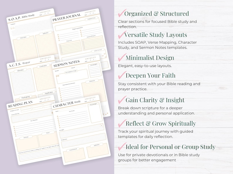 Plantilla de estudio bíblico imprimible Paquete de diario de oración de ...