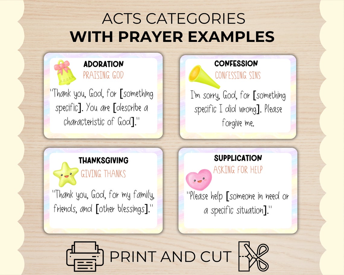 ACTS Prayer Cards Set for Kids Acts Prayer Printable Daily Devotional ...
