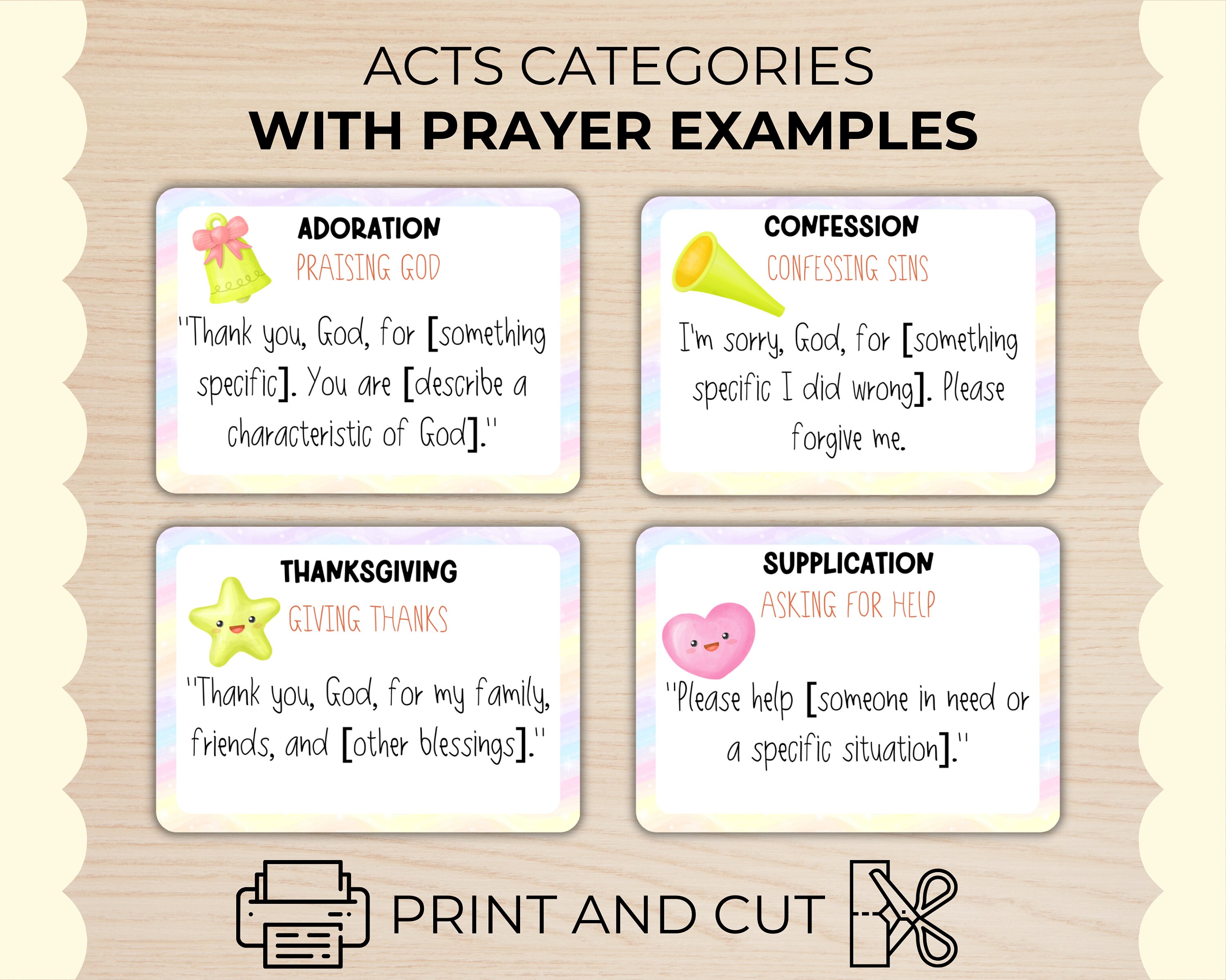 ACTS Prayer Cards Set for Kids Acts Prayer Printable Daily Devotional ...