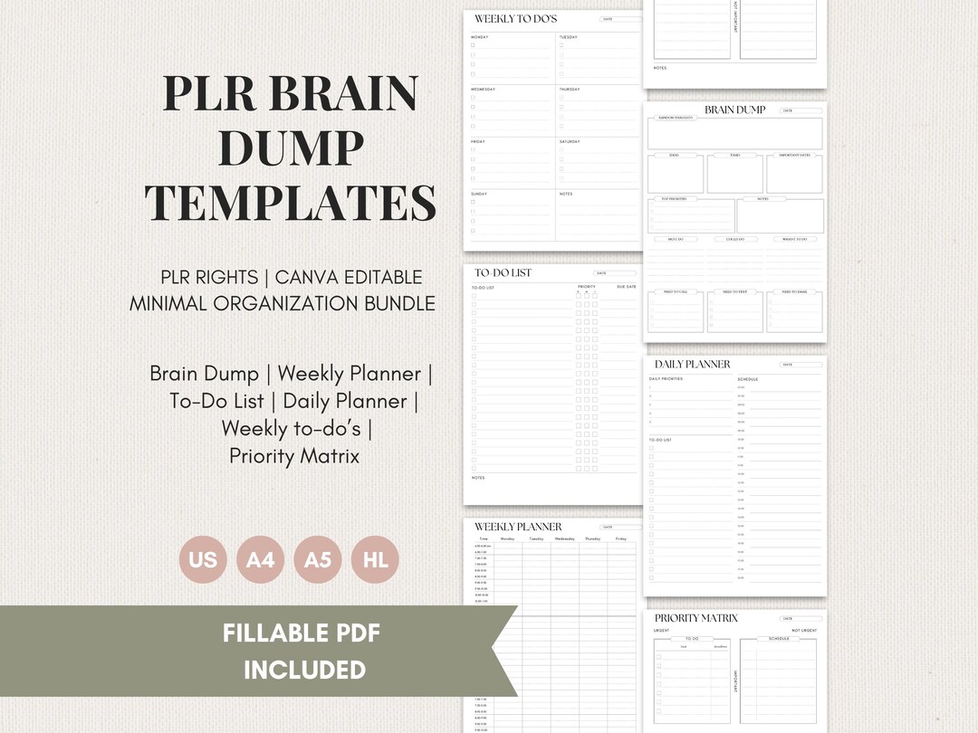 Minimalist Brain Dump Planner: Daily, Weekly, Priority (fillable PDF ...