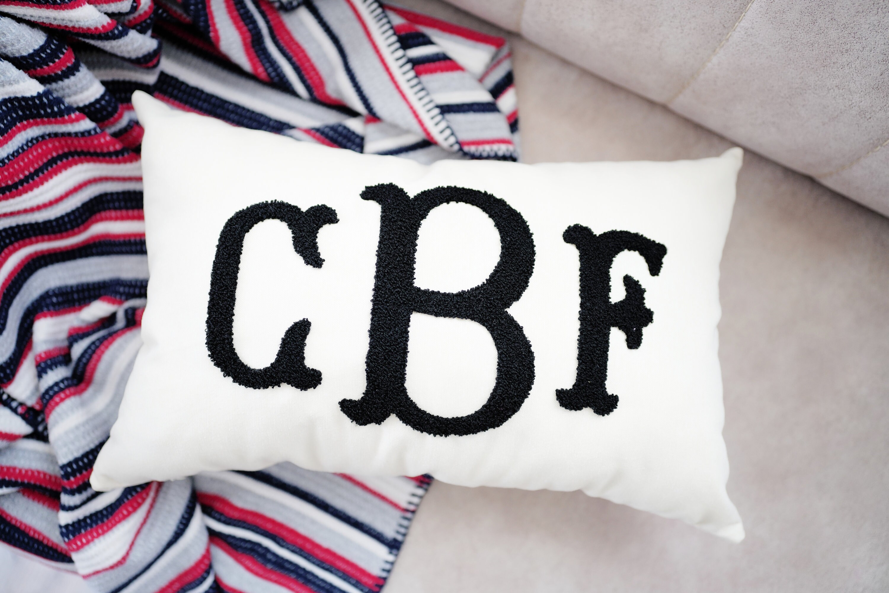 Monogrammed Punch Needle Embroidery Pillow, Housewarming Gift, Lumbar ...