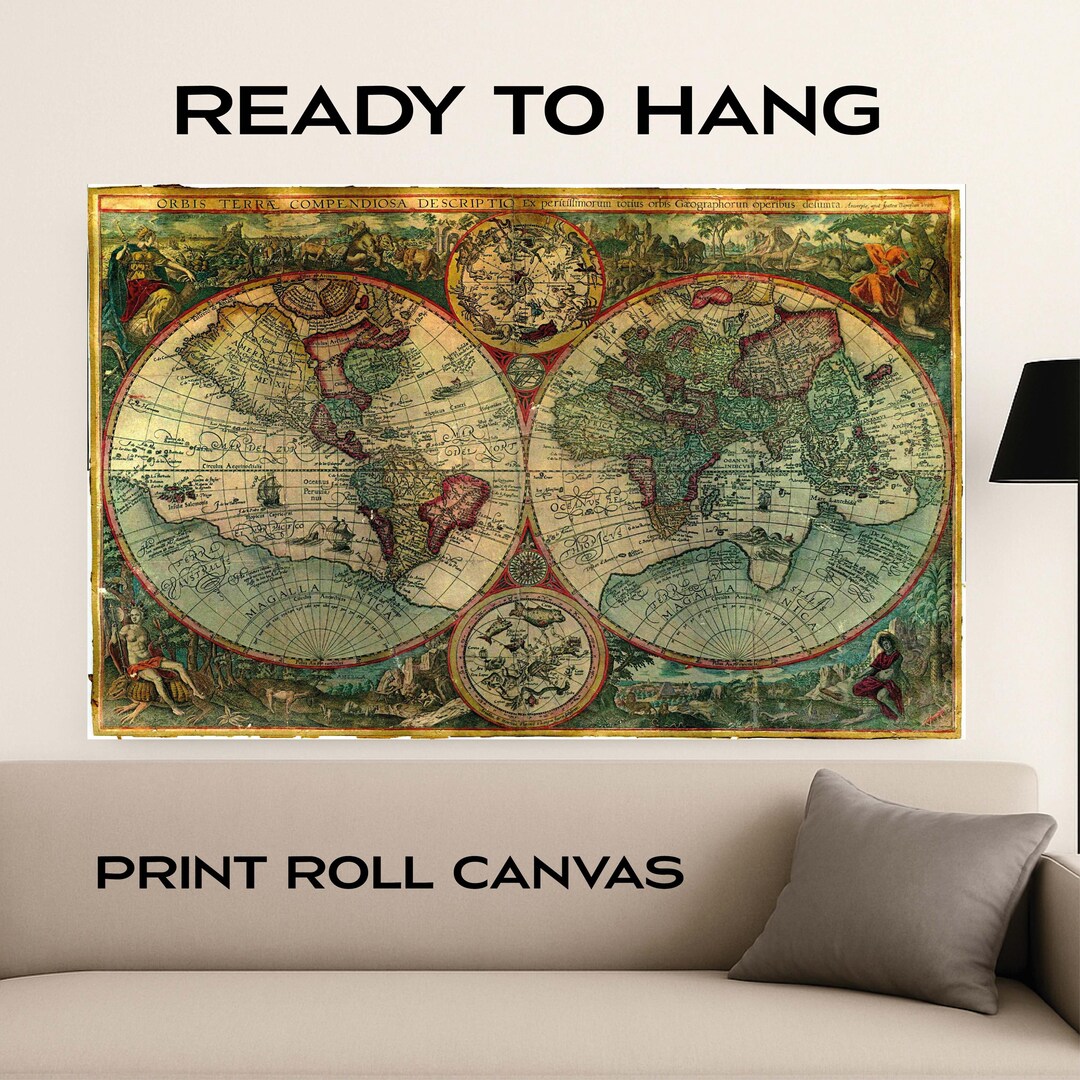 Antique World Map Wall Art, Map Canvas Art, Old World Map Printed ...