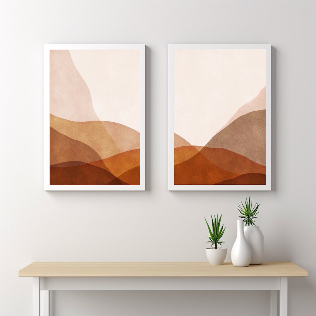 Set of 2 Terracotta Absrtact Landscape Wall Art, Colored Layers ...