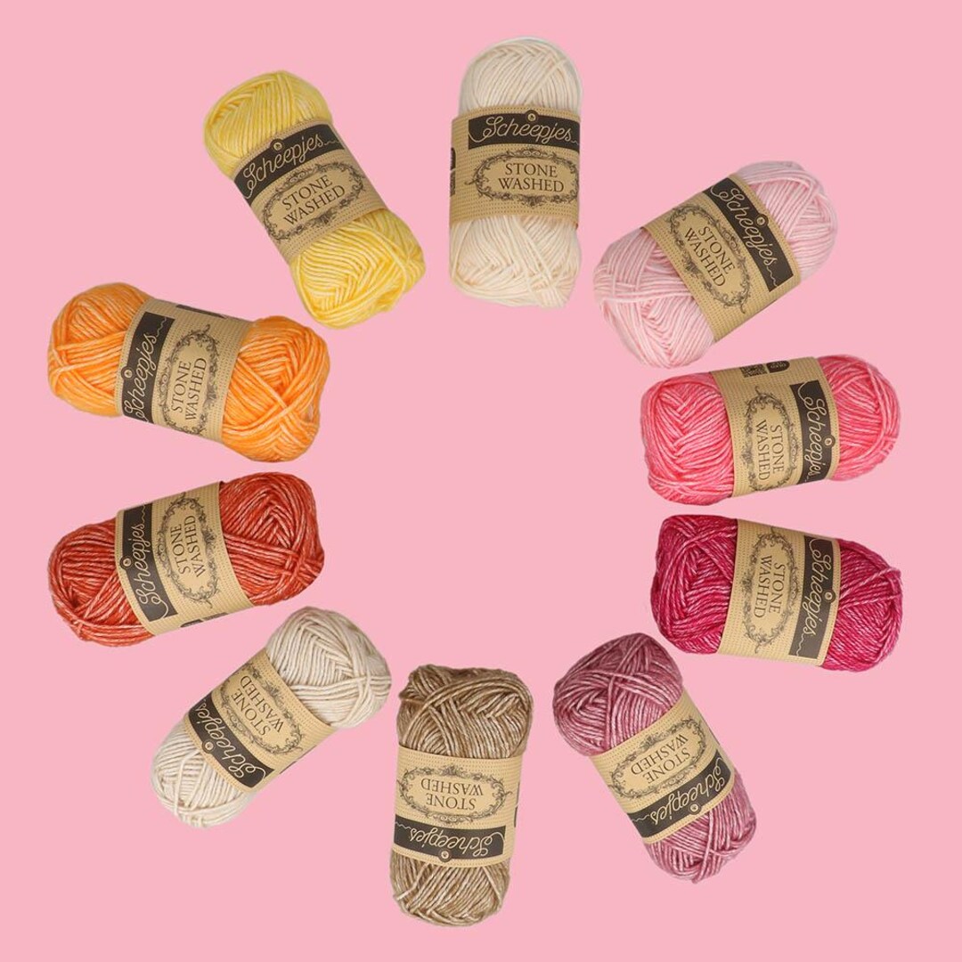 Cotton Yarn Pack Scheepjes Stone Washed 10 Mini Balls, 25g Each, Sport ...