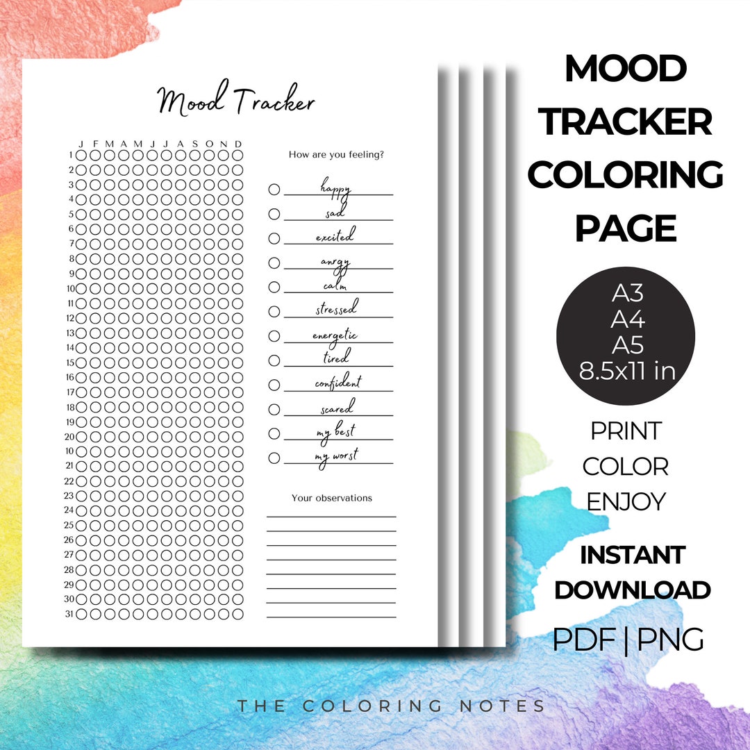 Mood Tracker Coloring Page Emotions Self-work Printable Yearly Mood ...