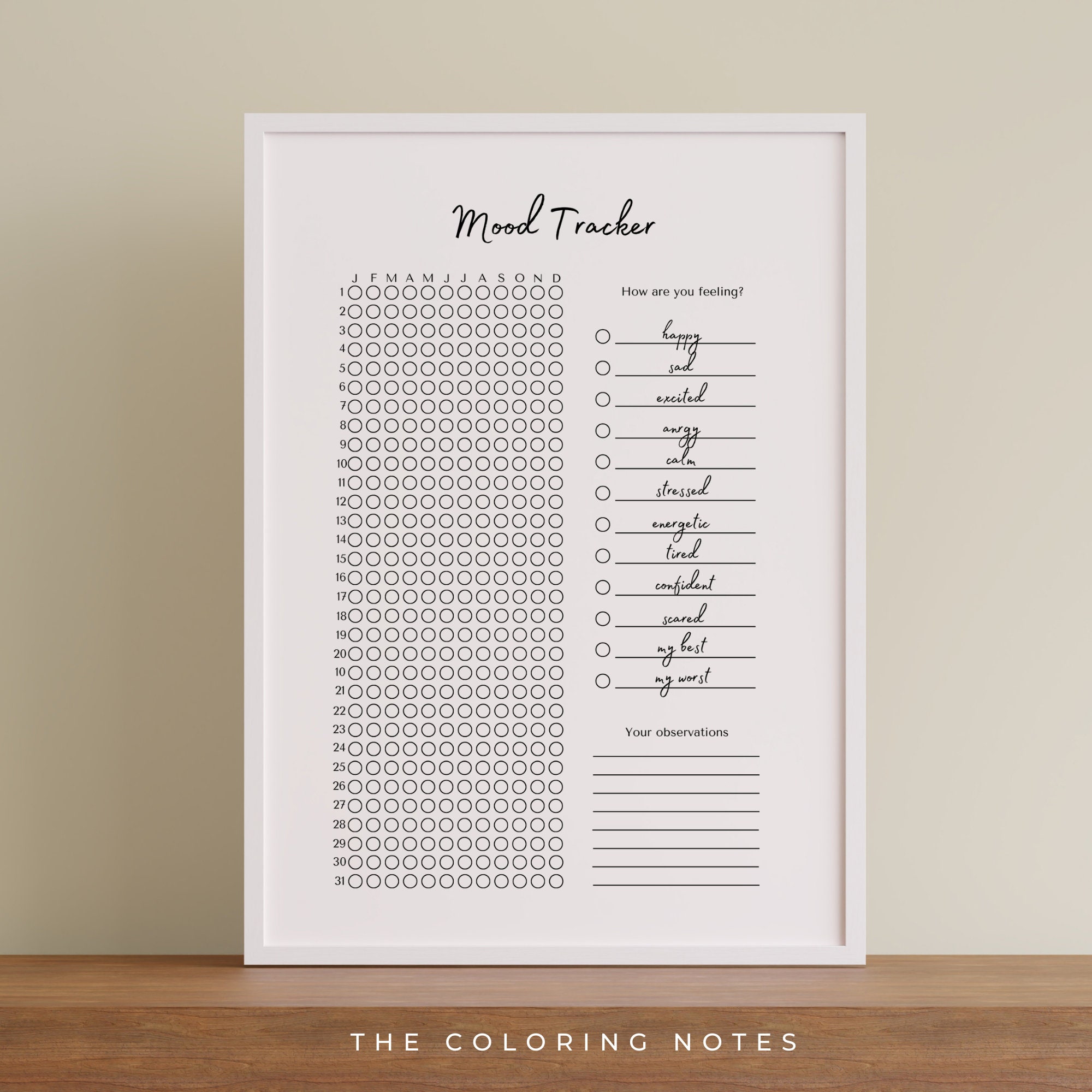 Mood Tracker Coloring Page Emotions Self-work Printable Yearly Mood ...