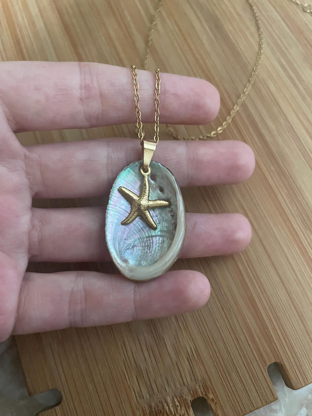 Gold Plated Abalone Shell Ormer Shell & Starfish Charm Necklace ...
