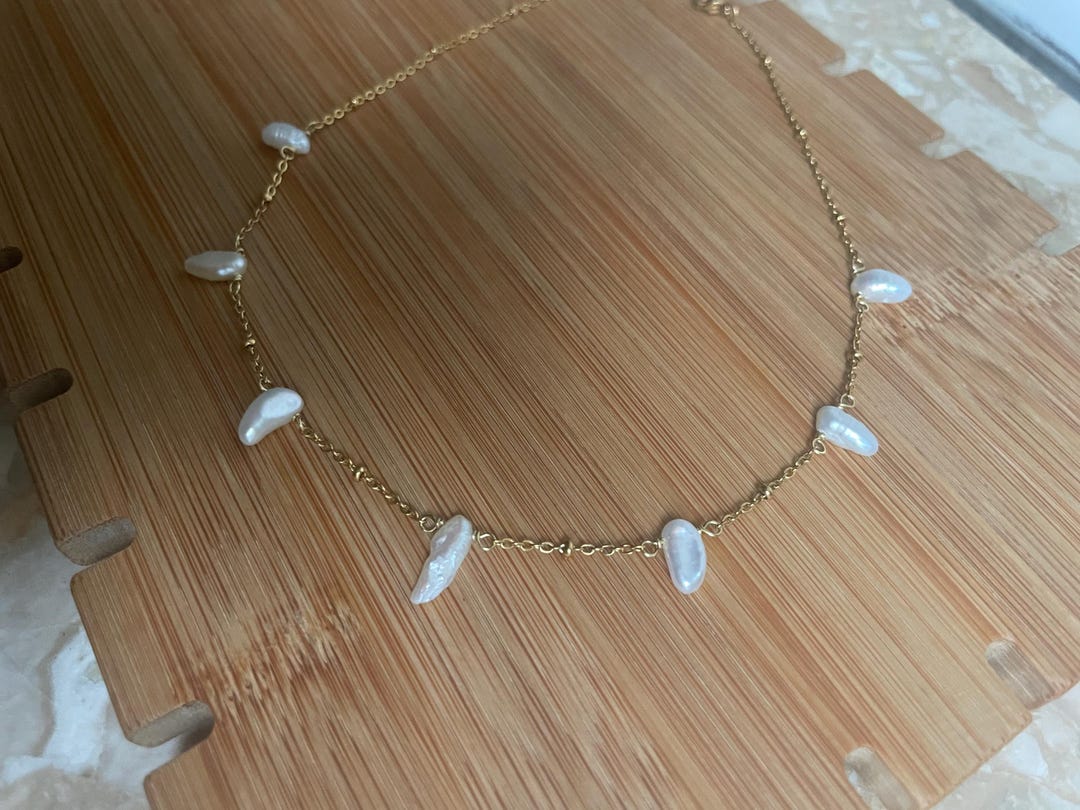 Freshwater Keshi Pearl Necklace, Gold Plated / Stainless Steel / Gift ...
