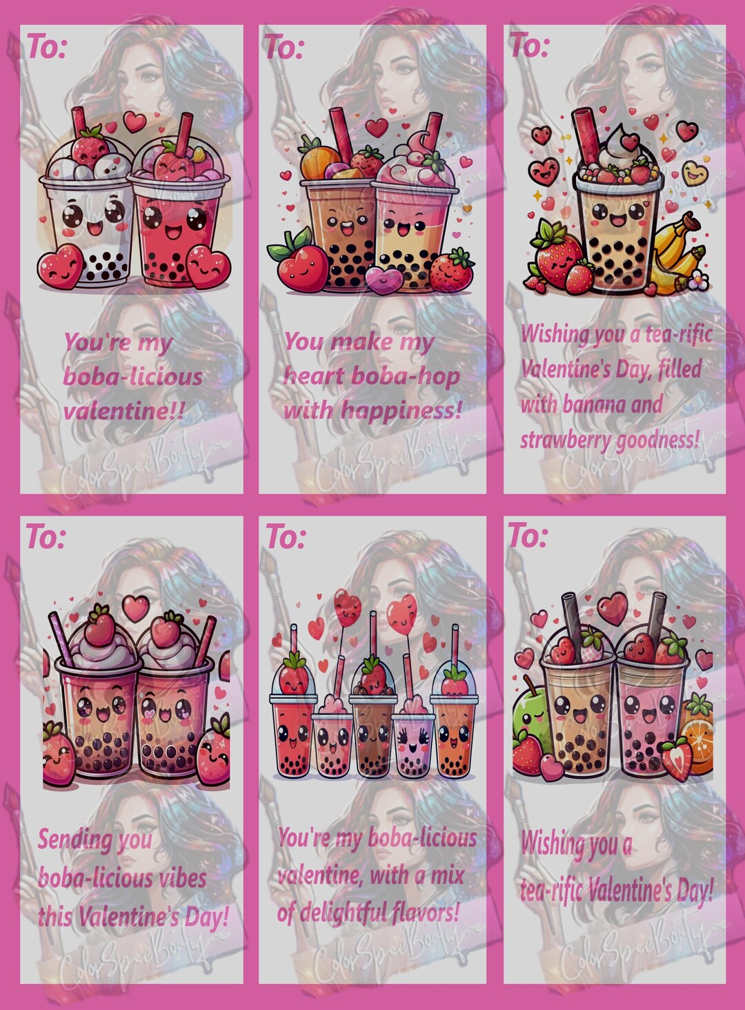 Boba Tea Valentine Cards Digital Valentine's - Etsy